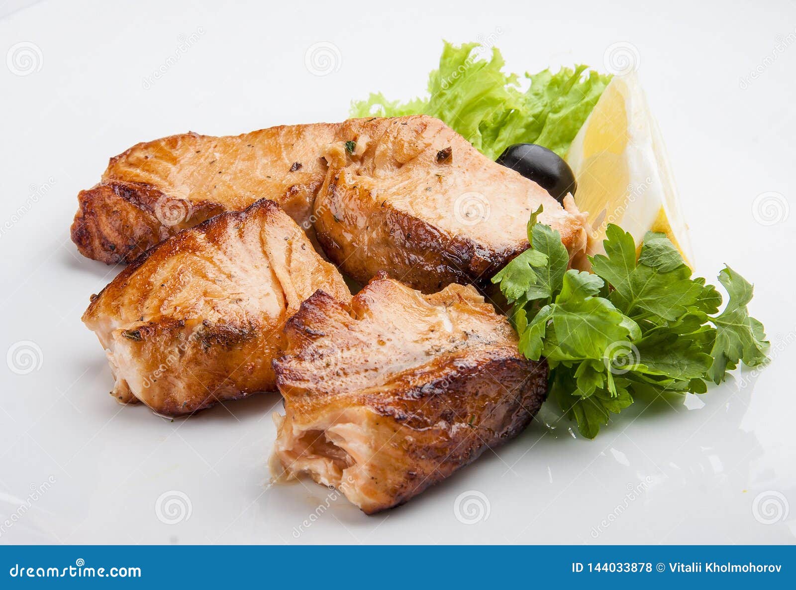 Catfish Kebab , Skewered Fish with Green Stock Photo - Image of cooked ...