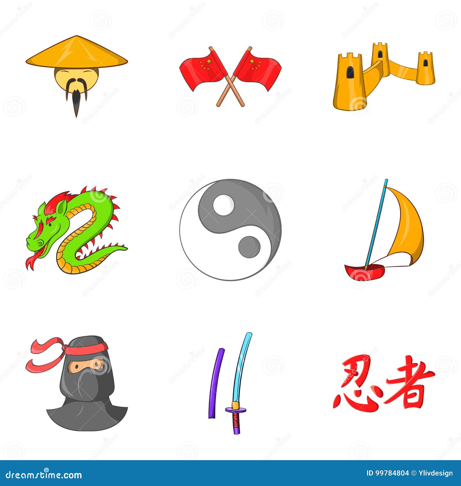 Cathay Icons Set, Cartoon Style Stock Vector - Illustration of ...