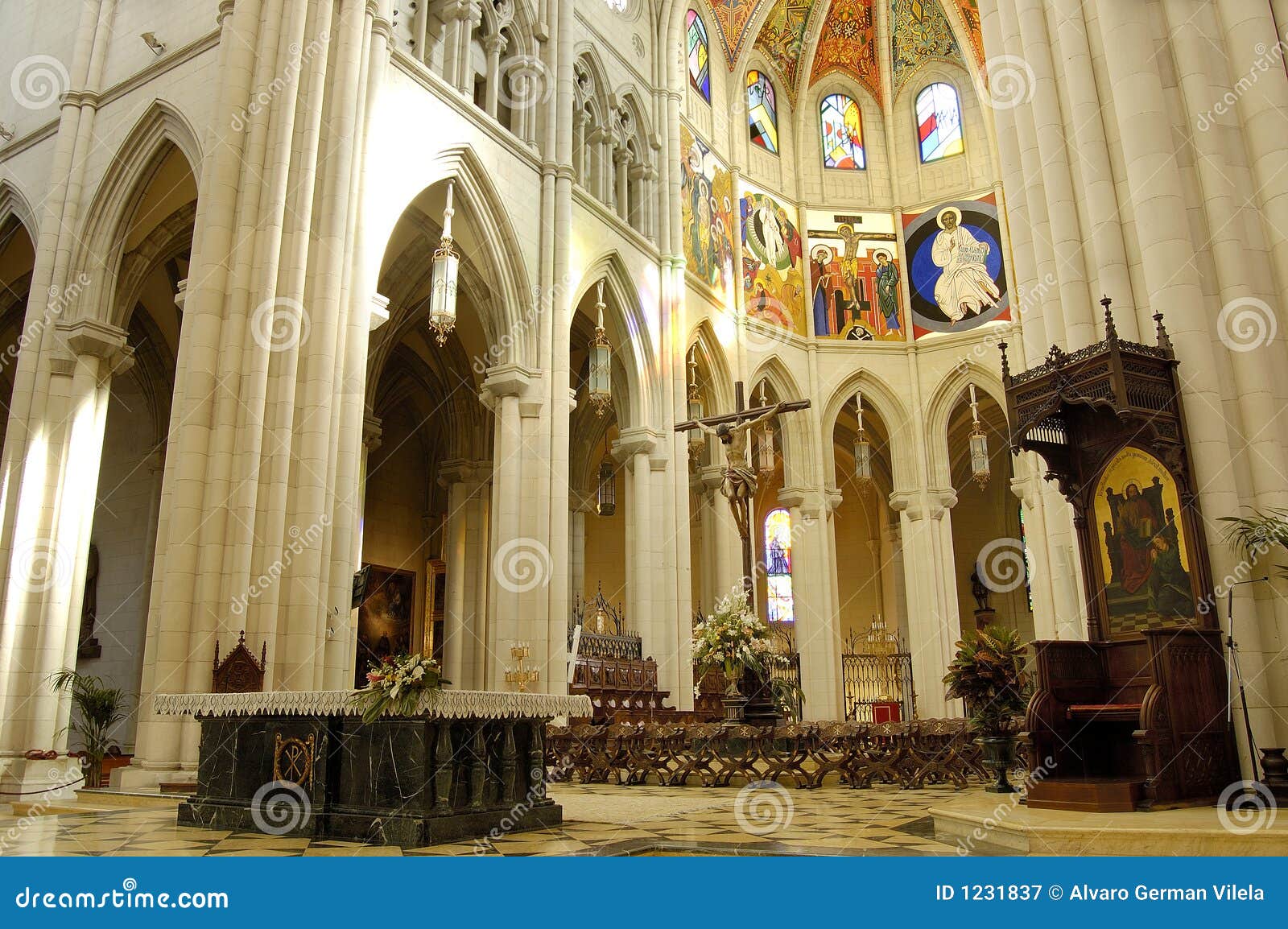 Cathedral of Almudena, Madrid. Principal Dome and Altar Stock Image ...