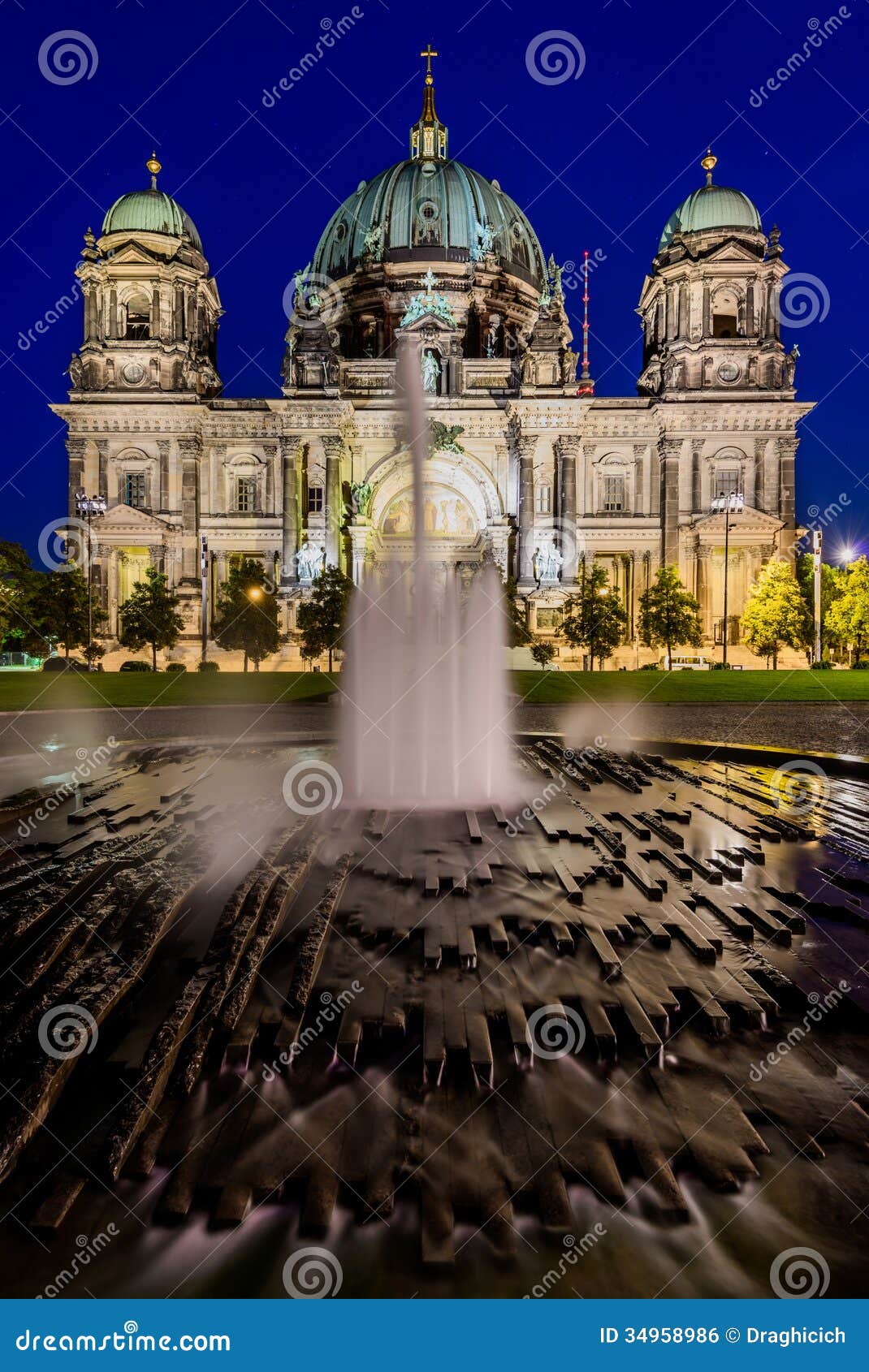 Cathedral in Berlin, Germany, at Night Stock Photo - Image of blue ...