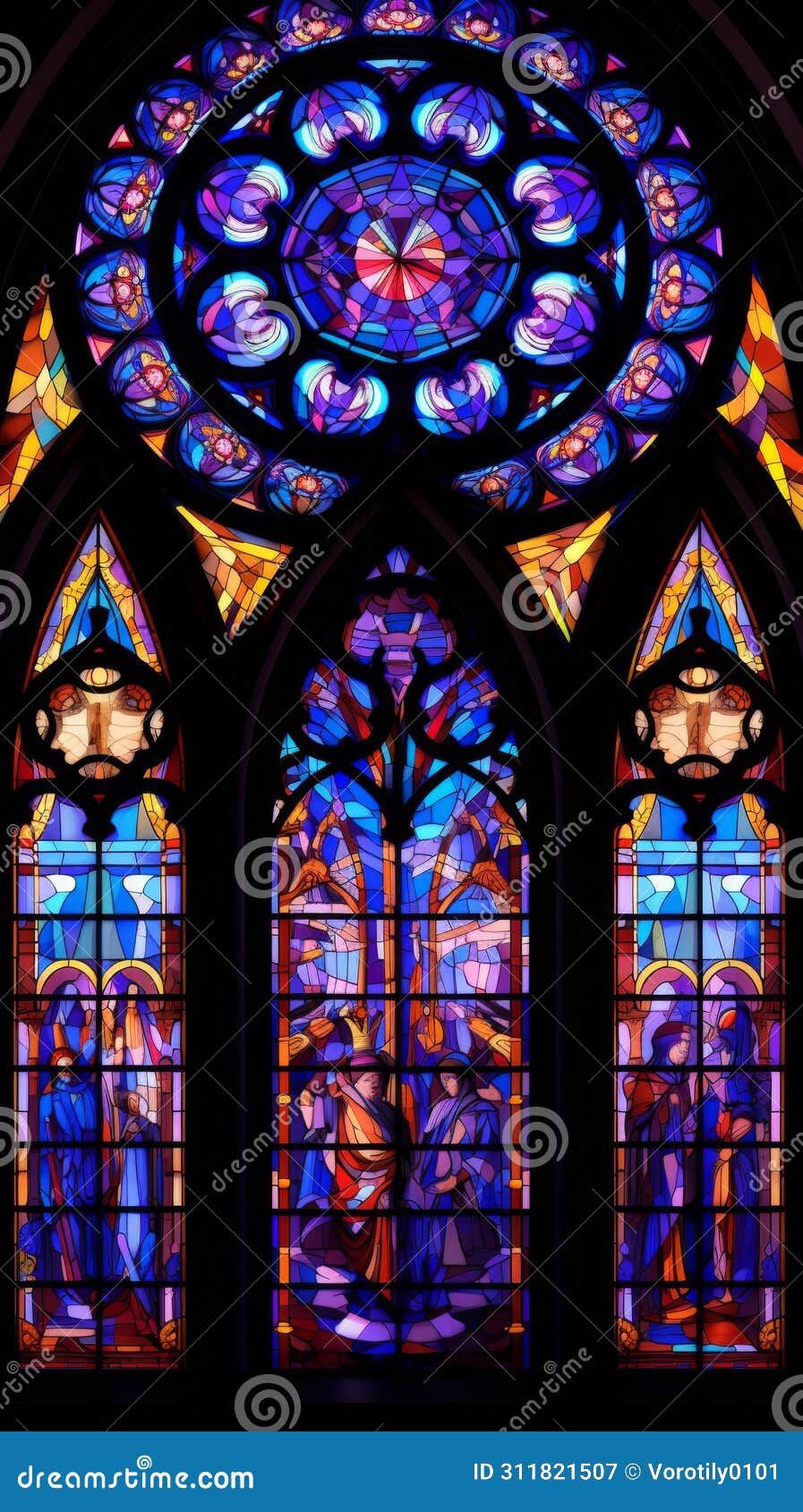 A Cathedral with a Colorful Stained Glass Window, Vertical Orientation ...