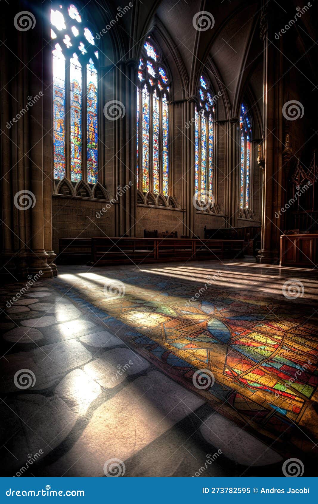 Cathedral from the Inside with Big Windows with Lights Filtering ...
