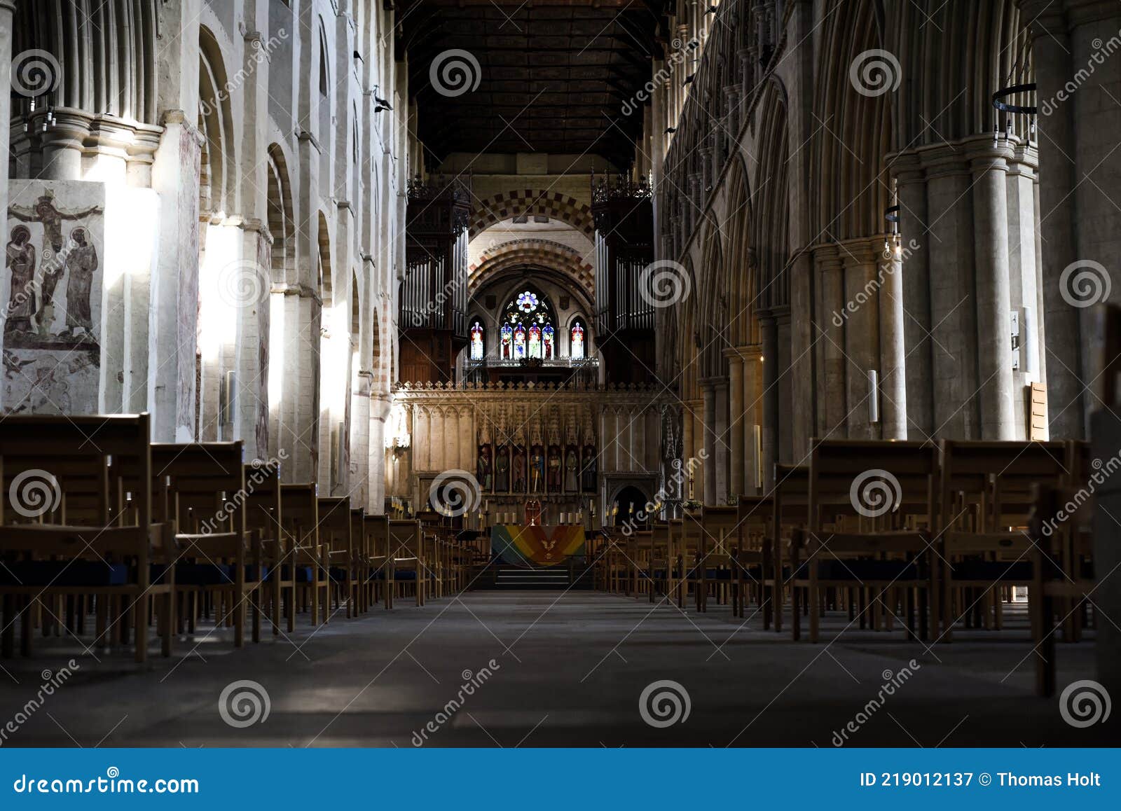Cathedral Interior from Low Angle with Seating Where Church Services ...