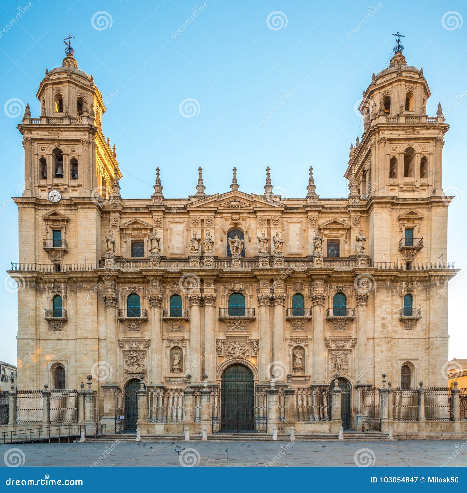 Cathedral of Jaen - View at the Facade, Spain Stock Image - Image of ...