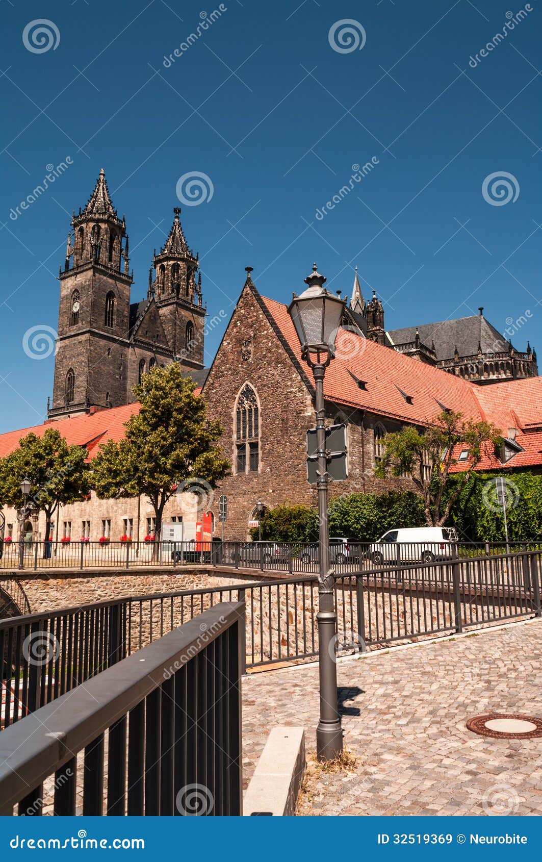 Cathedral of Magdeburg at River Elbe, Germany Stock Image - Image of ...