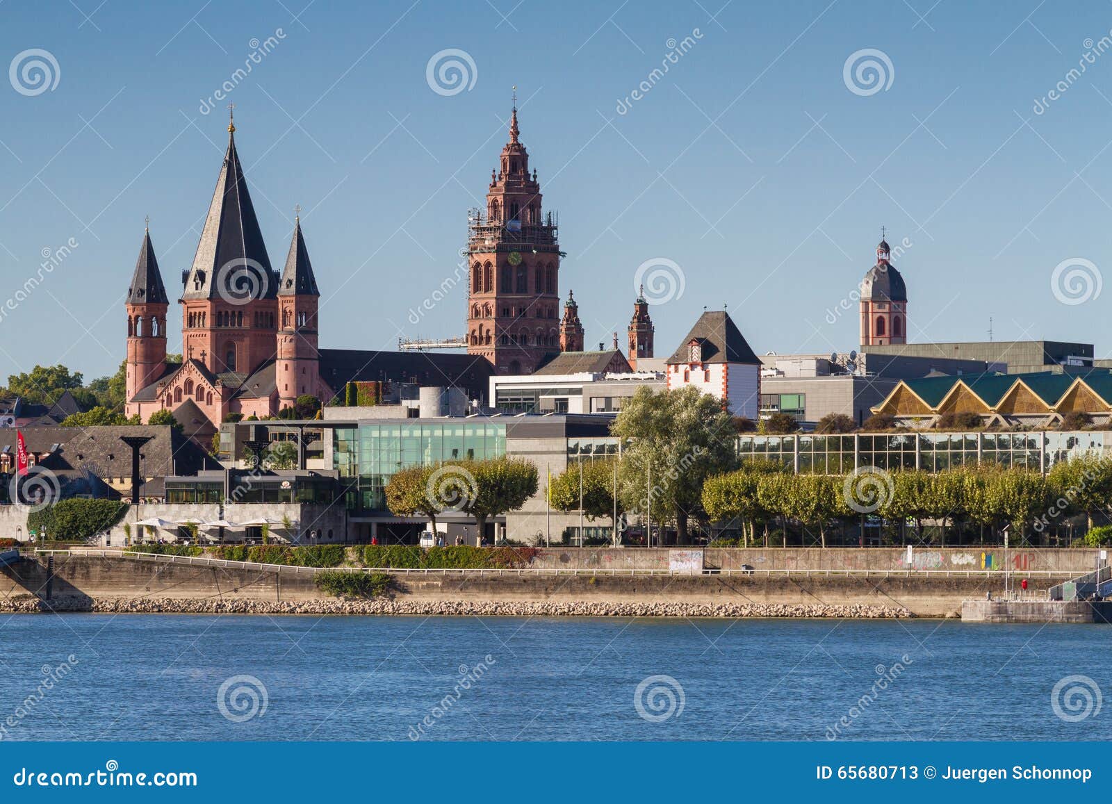 Cathedral of Mainz at the Rhine River Stock Image - Image of river ...