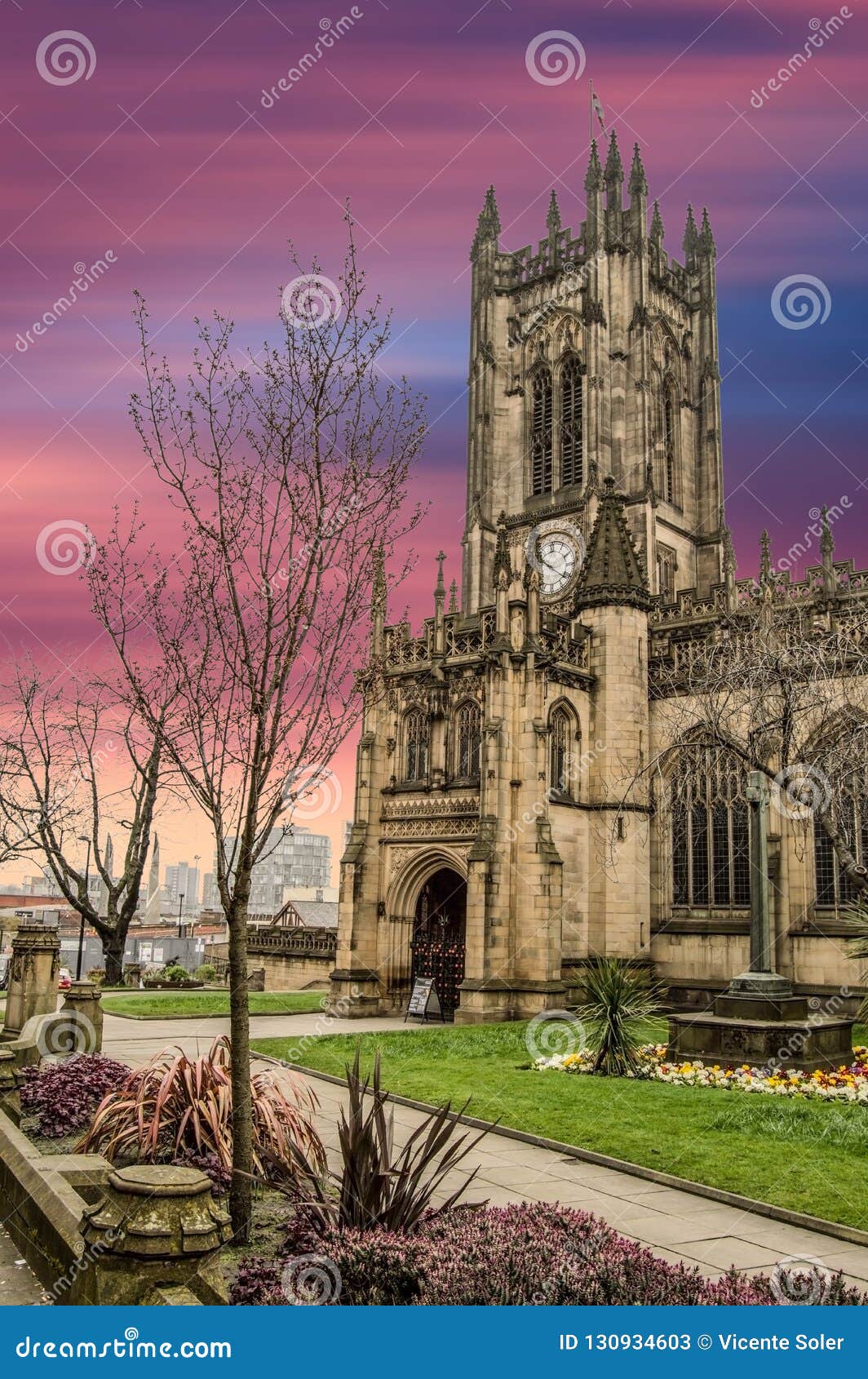 The Cathedral of Manchester at Sunset, England Stock Image - Image of ...
