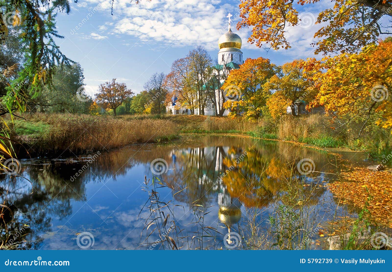 Cathedral Near the Pond in Autumn Stock Image - Image of nature ...