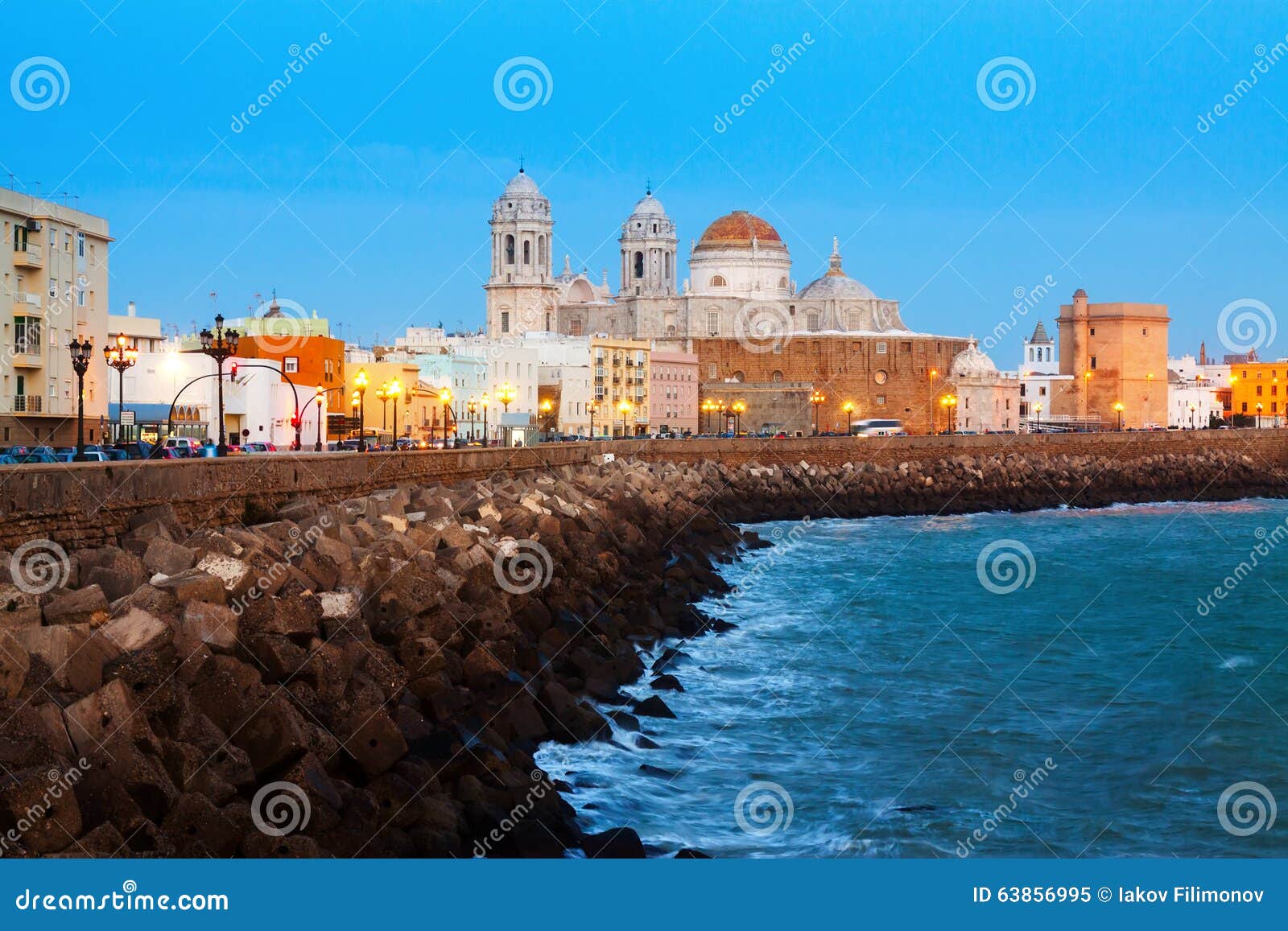 Cathedral and Ocean Coast in Cadiz. Spain Stock Image - Image of ...