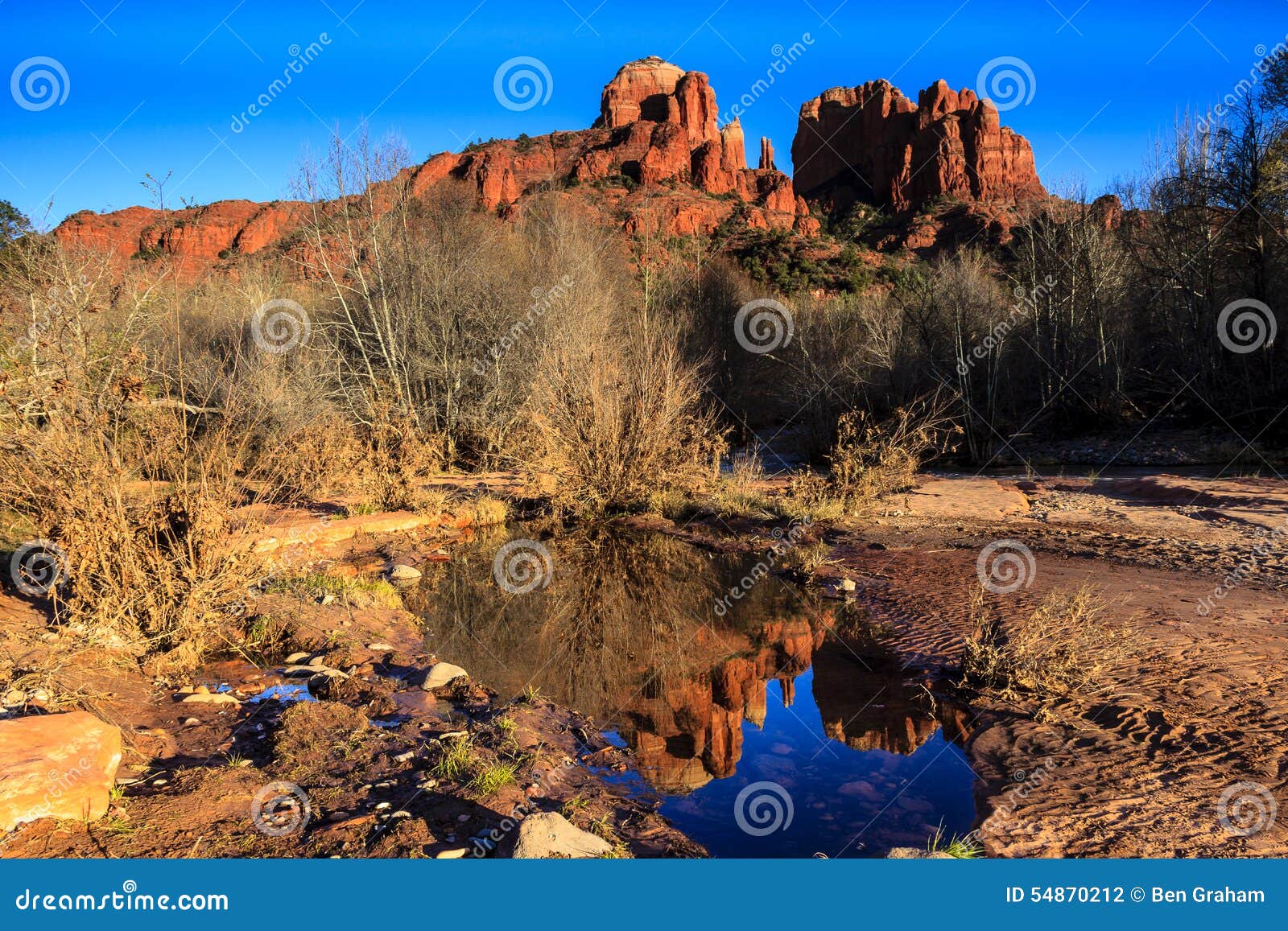 Cathedral Rock with Reflection Stock Photo - Image of reflecting, rock ...