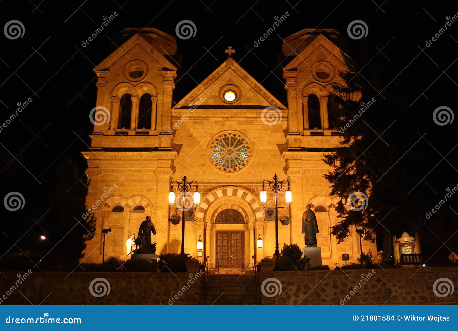 Cathedral in Santa Fe, New Mexico at Night Stock Photo - Image of night ...
