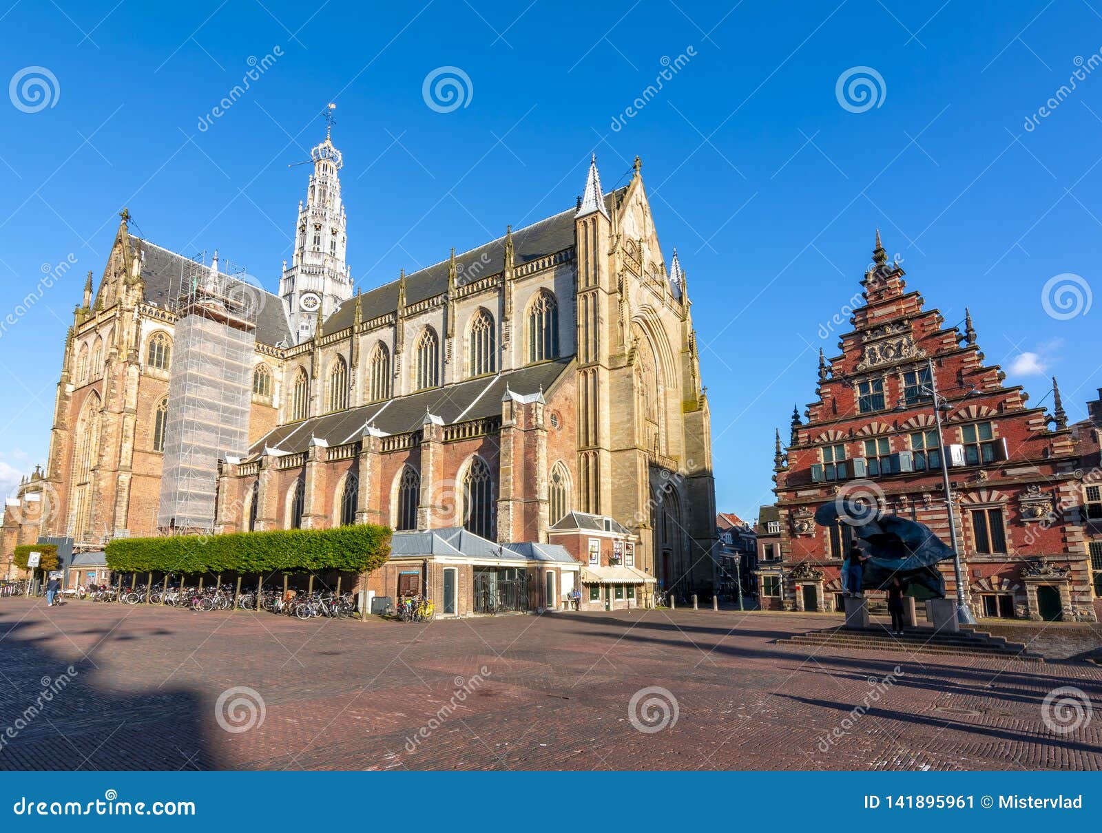 Cathedral of St. Bavo on Market Square, Haarlem, Netherlands Stock ...