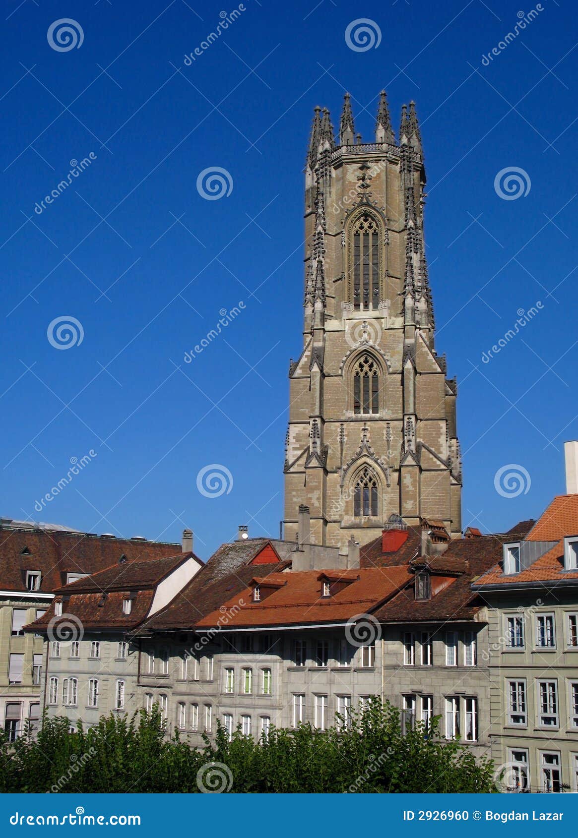 Cathedral St.Nicolas, Fribourg Stock Photo - Image of medieval ...