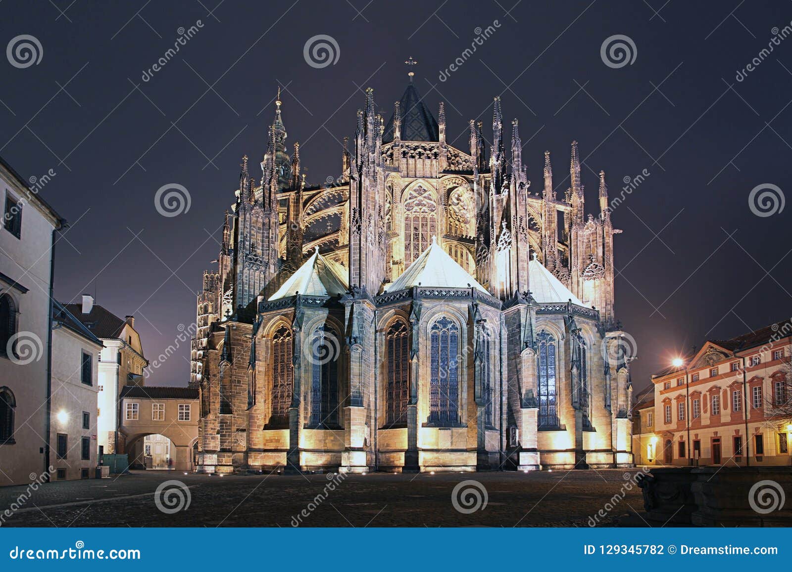 Prague Castle Cathedral by Night Stock Photo - Image of famous ...