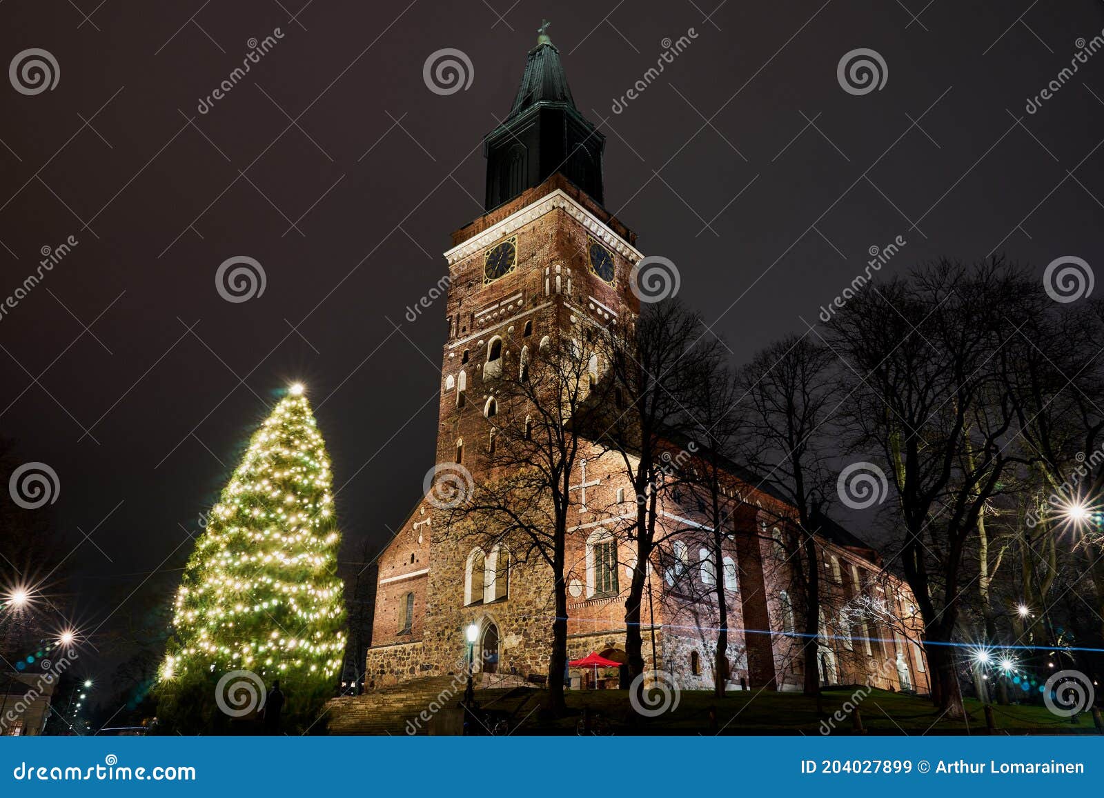 Cathedral in Turku with Christmas Tree in the Evening Stock Image ...