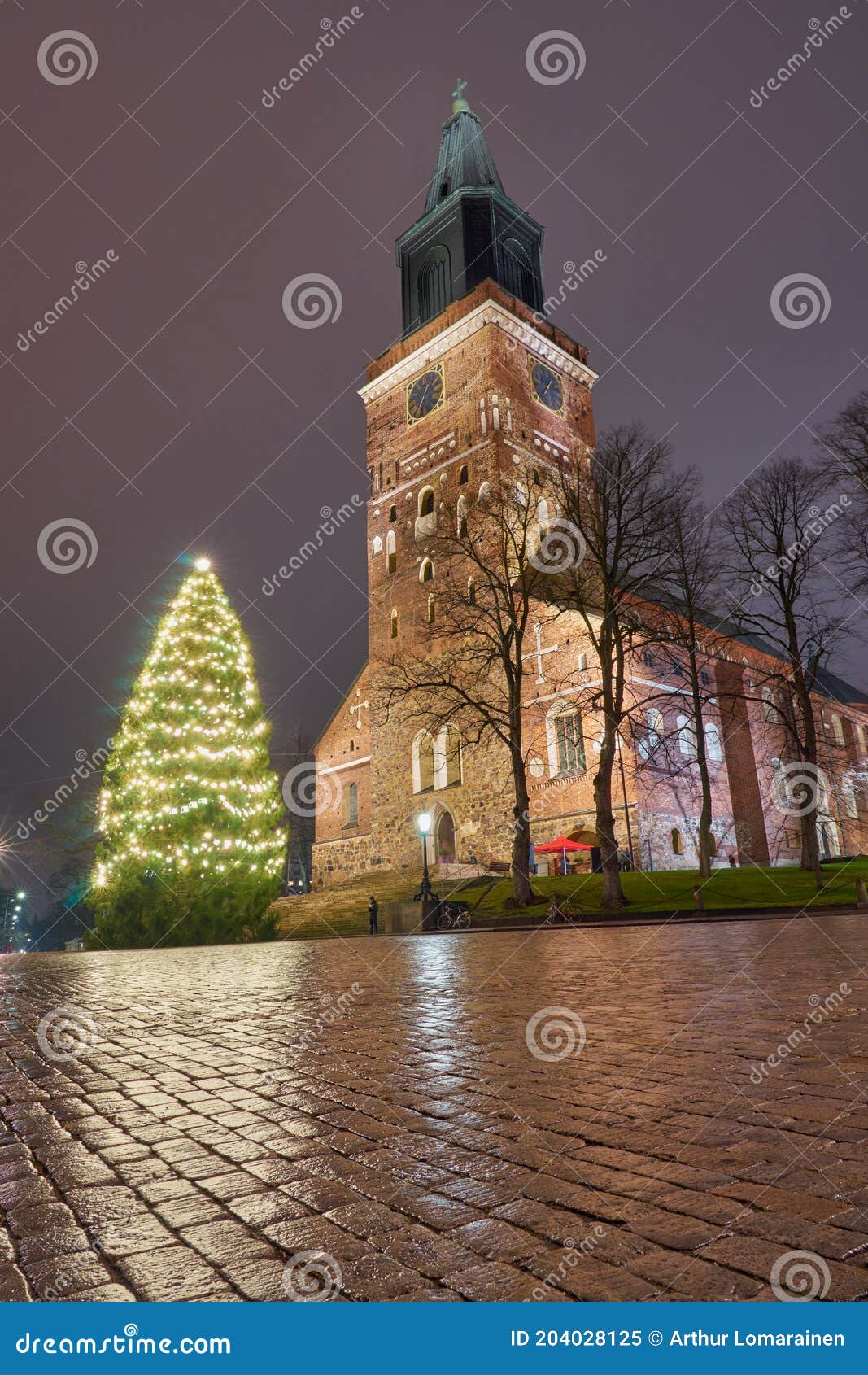 Cathedral in Turku with Christmas Tree in the Evening Stock Image ...