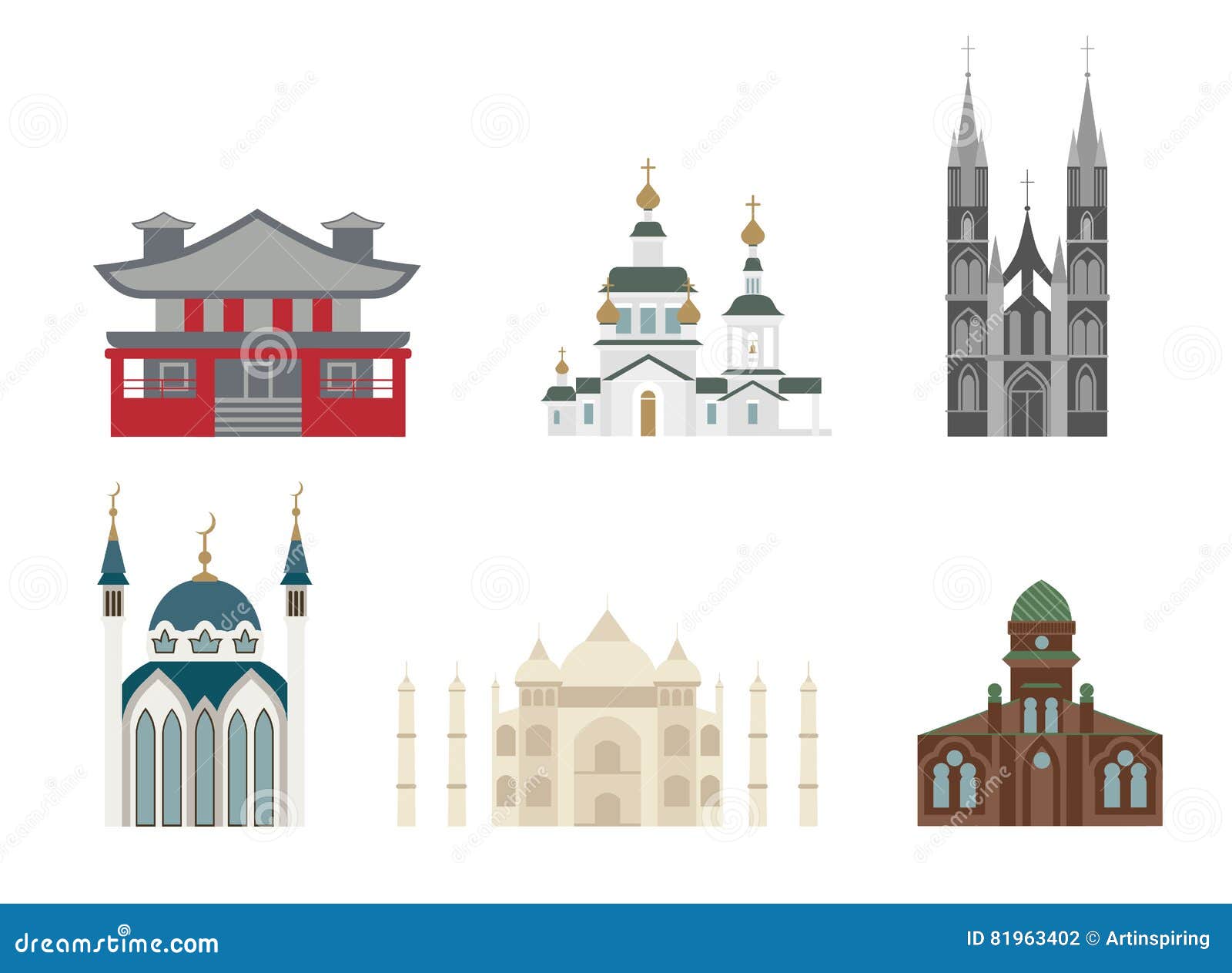 Cathedrals And Churches Set Of Colorful Icons. Religious Architectural ...