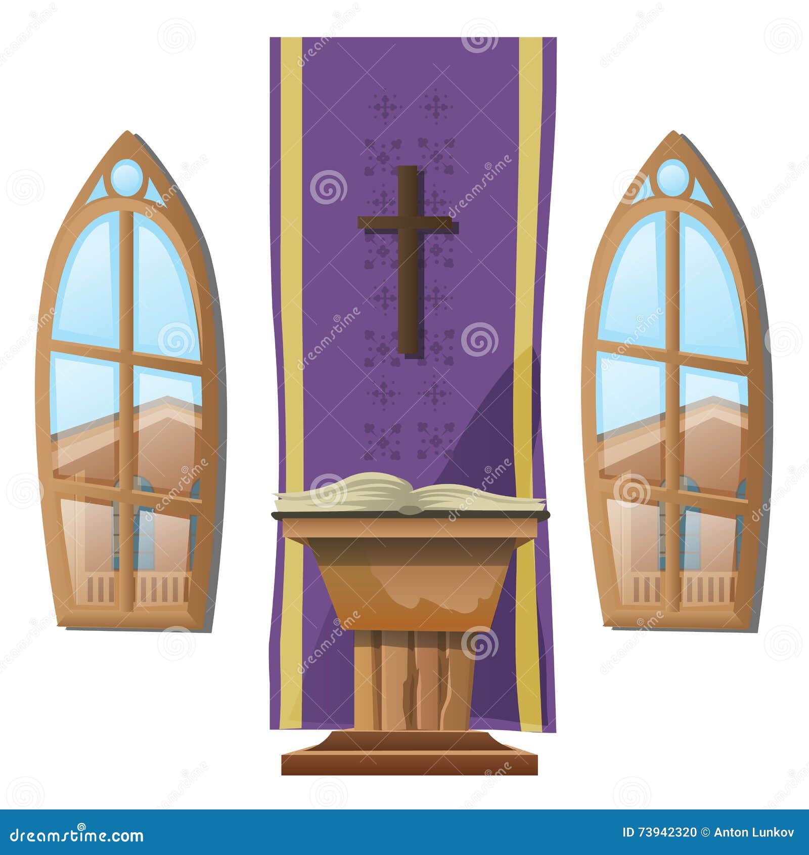 Catholic Altar and Windows, Interior of Church Stock Vector ...