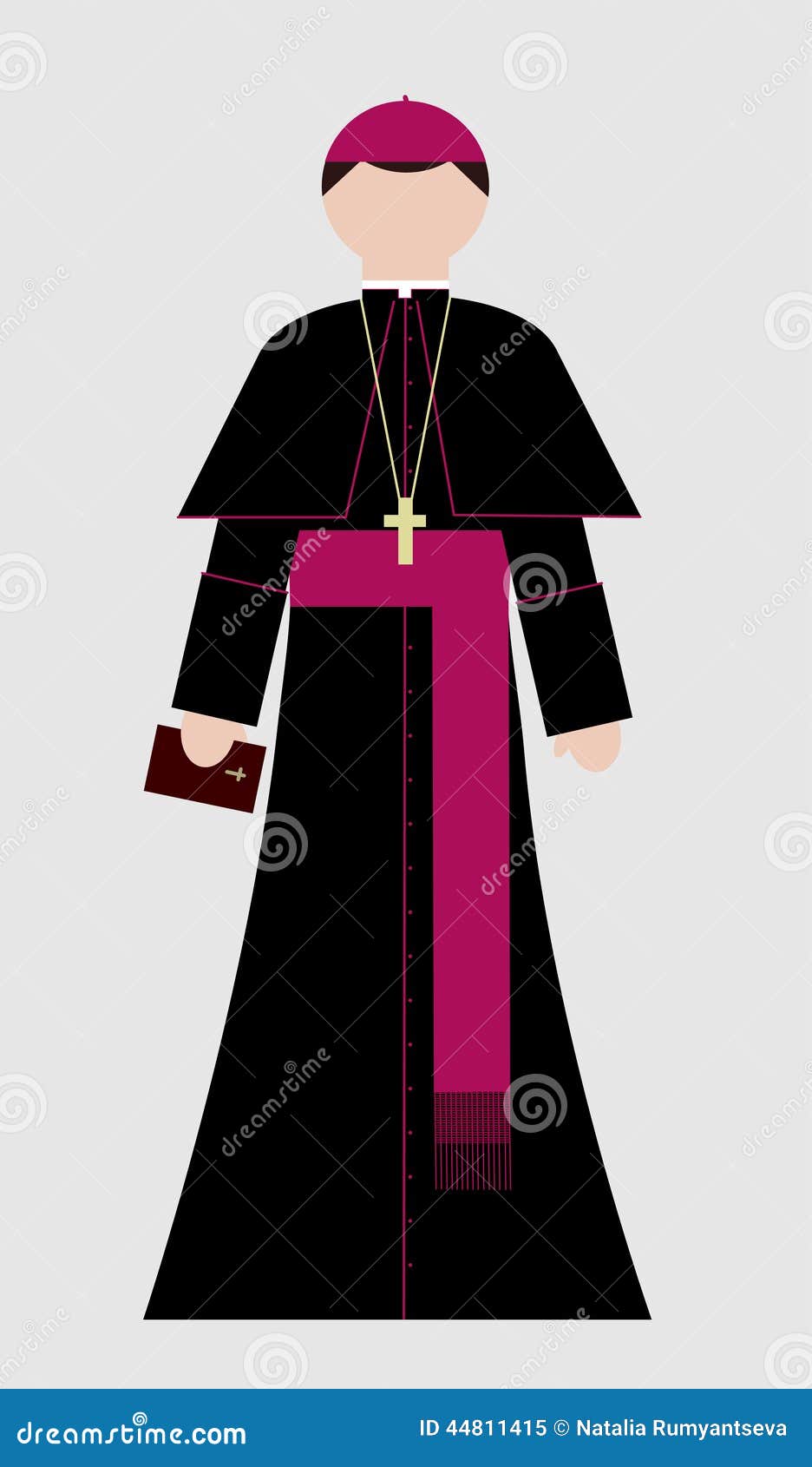 Bishop Holding A Cross With Pious Expression, Rear View Isolated On ...