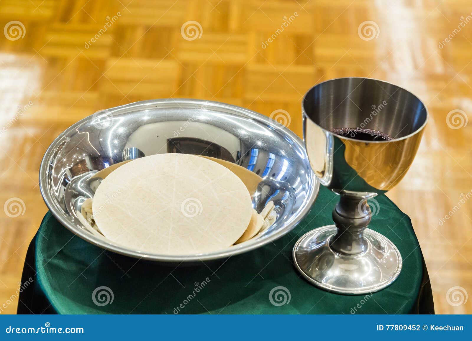Catholic Bread and Wine in Silver Chalice Stock Photo - Image of wine ...