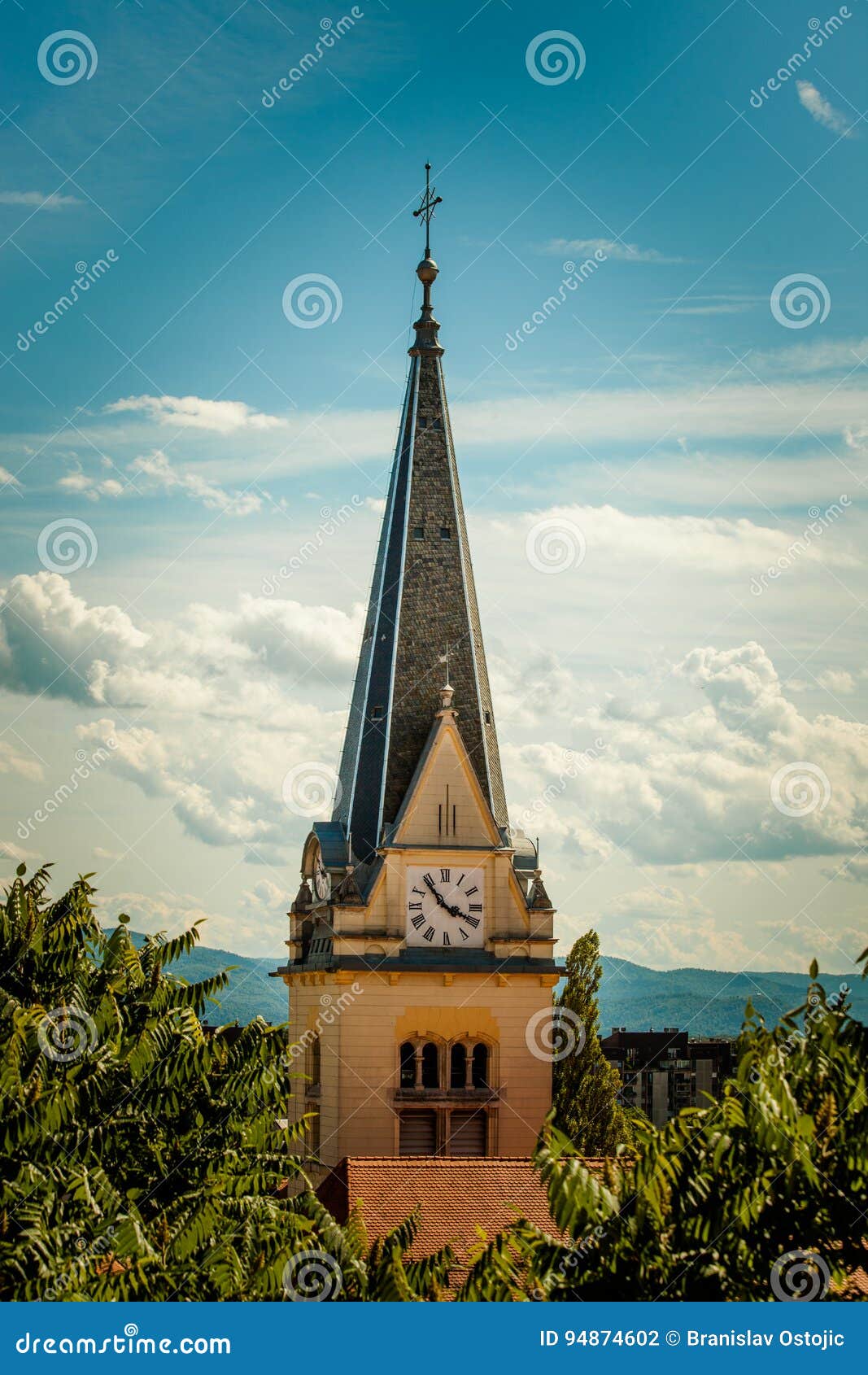 Catholic Church Clock Tower among Tree Crowns Stock Photo - Image of ...