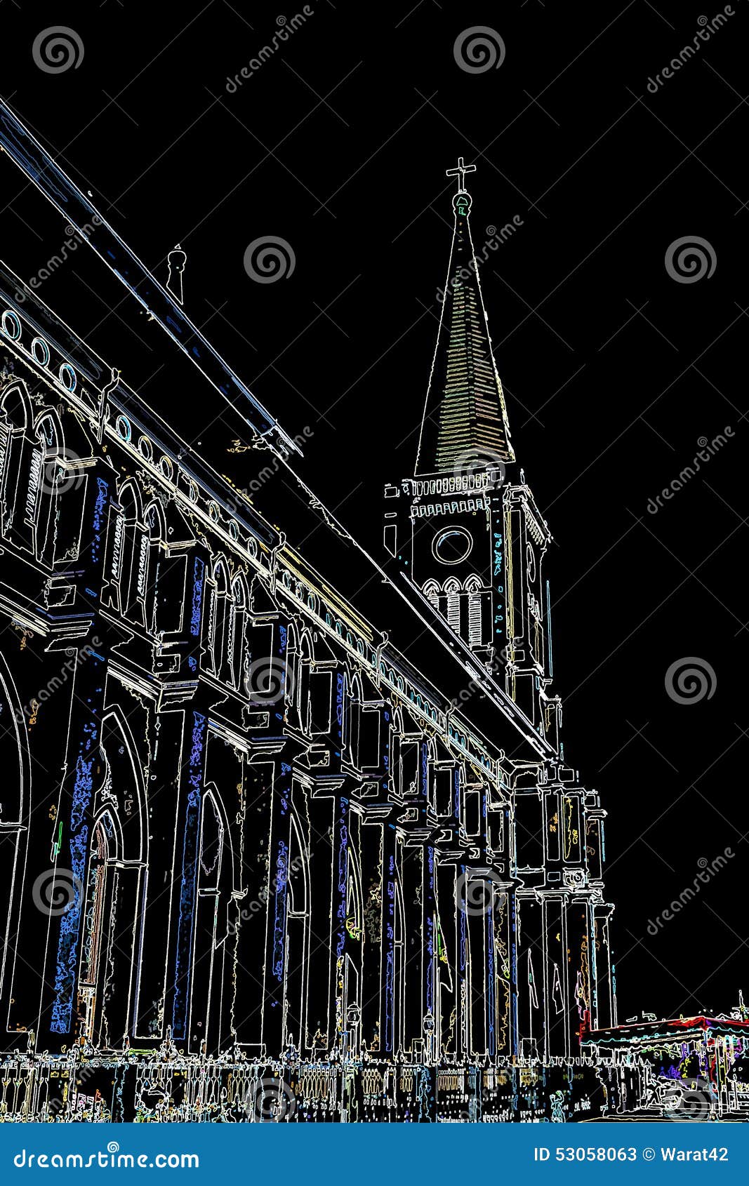 Catholic Church with Neon Lights Stock Image - Image of devotion ...