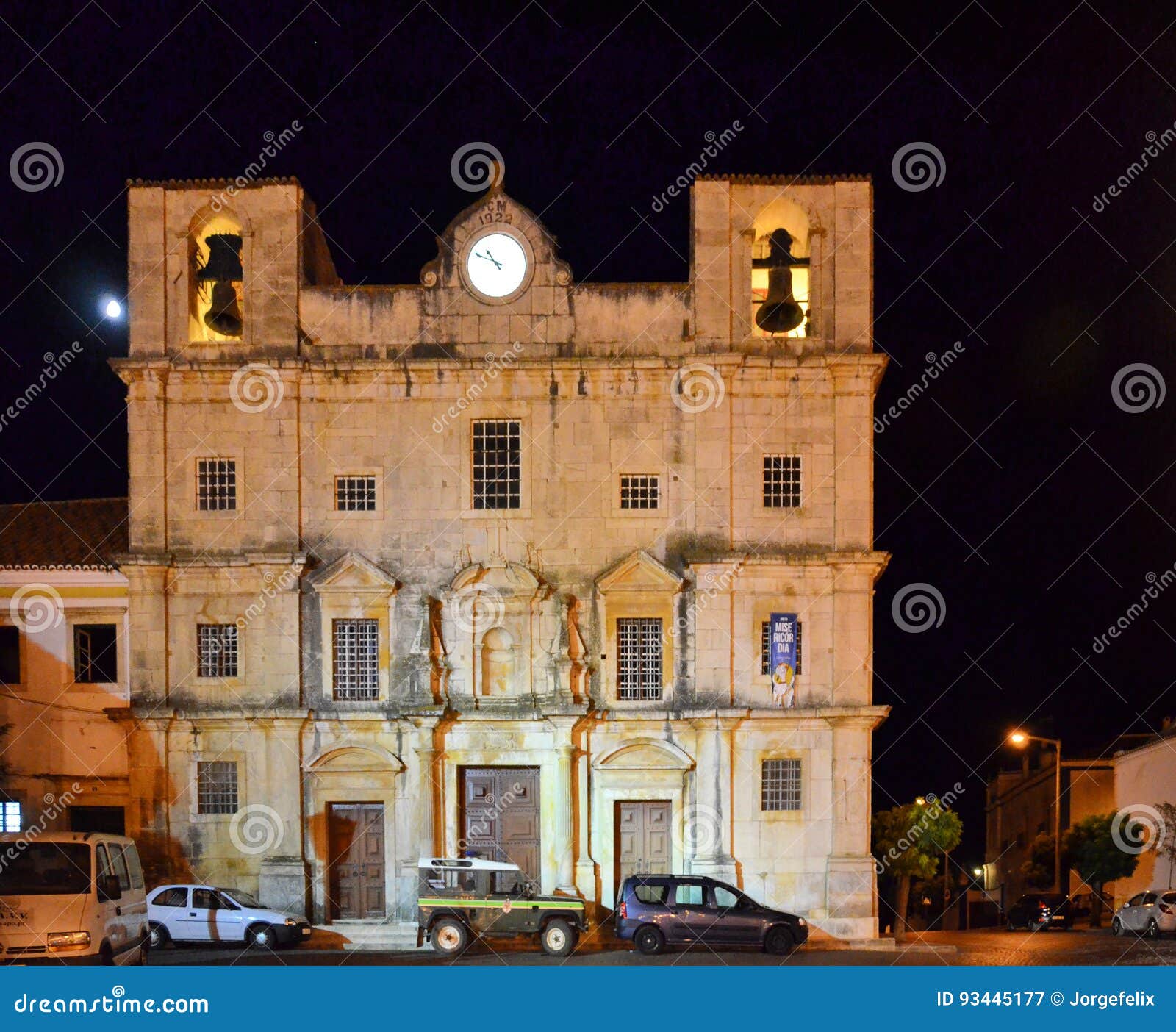 Catholic church at night editorial photography. Image of tower - 93445177