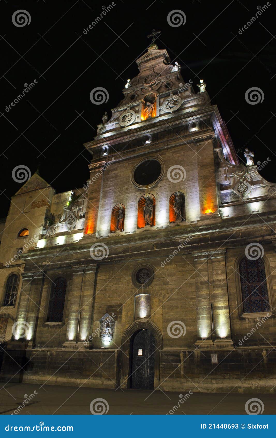 Catholic Church night view stock image. Image of lvov - 21440693