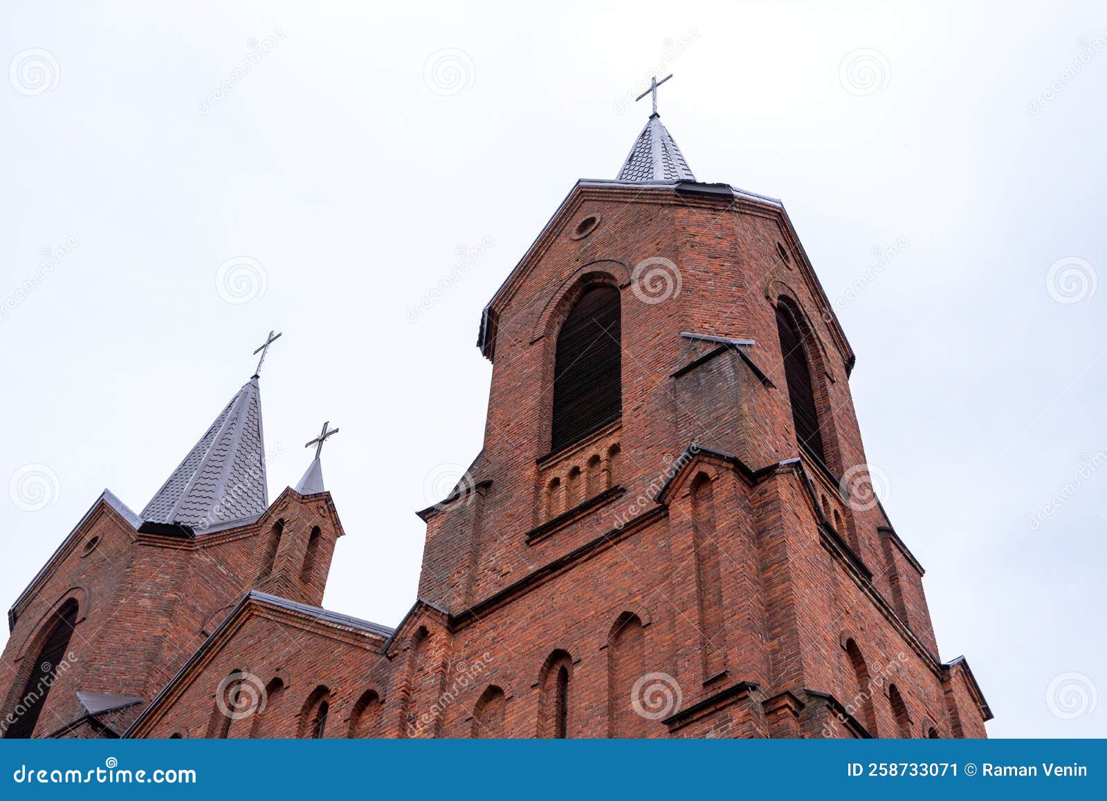 Catholic Church with Red Bricks View from the Bottom Up Against the ...