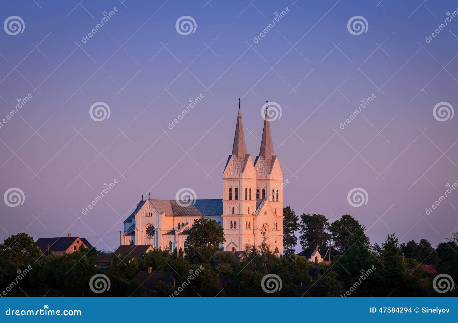 Catholic Church on the Sunset Stock Photo - Image of idyllic, church ...