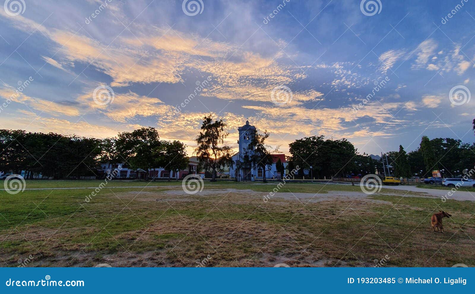Catholic Church with Sunset and Clouds Backdrop Stock Image - Image of ...