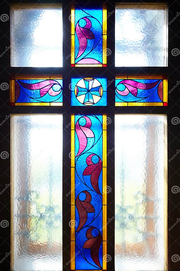 Catholic Cross on the Window (stained Glass) Stock Photo - Image of ...