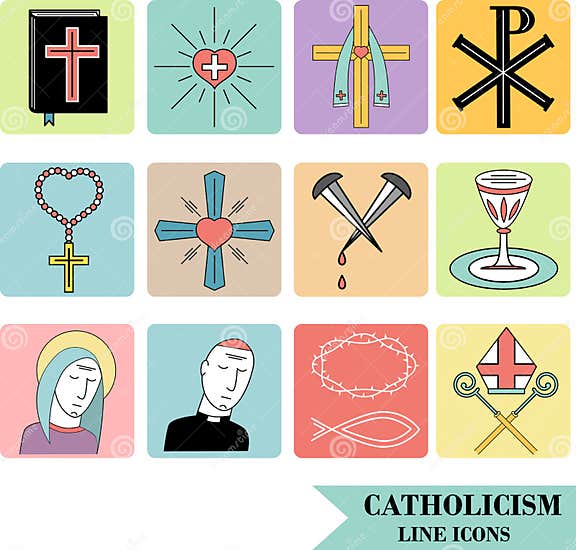 Catholic icons stock vector. Illustration of bible, color - 58028354