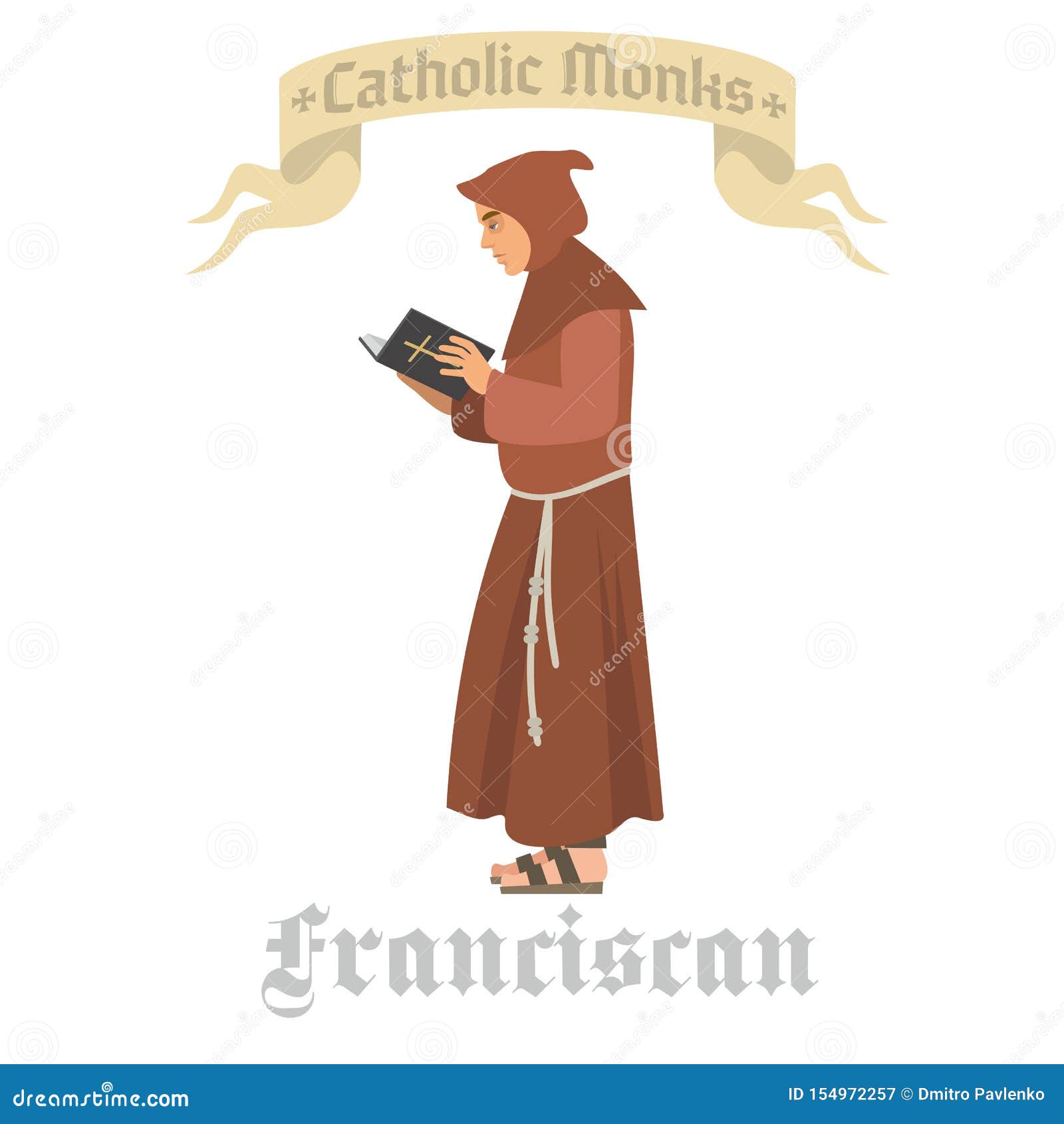 Catholic Monk in Robes, Flat Illustration Stock Vector - Illustration ...