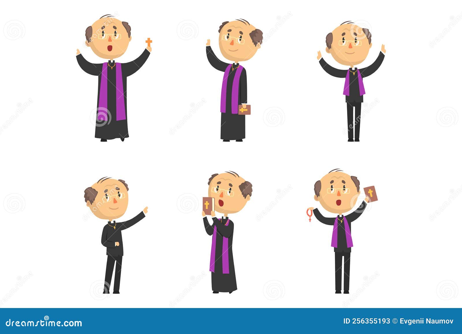 Catholic Preacher Or Priest Giving Speech And Blessing Vector Set ...