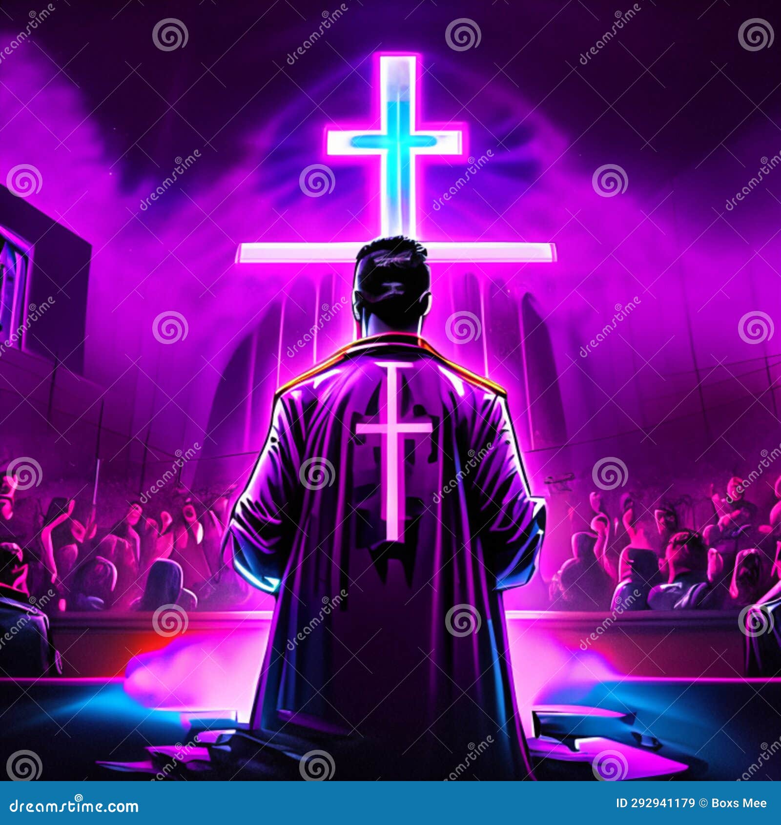 Catholic Priest in Front of a Crowd of People. 3D Rendering AI ...