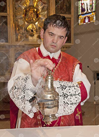 Catholic Priest at Incense of Altar Stock Image - Image of priest ...
