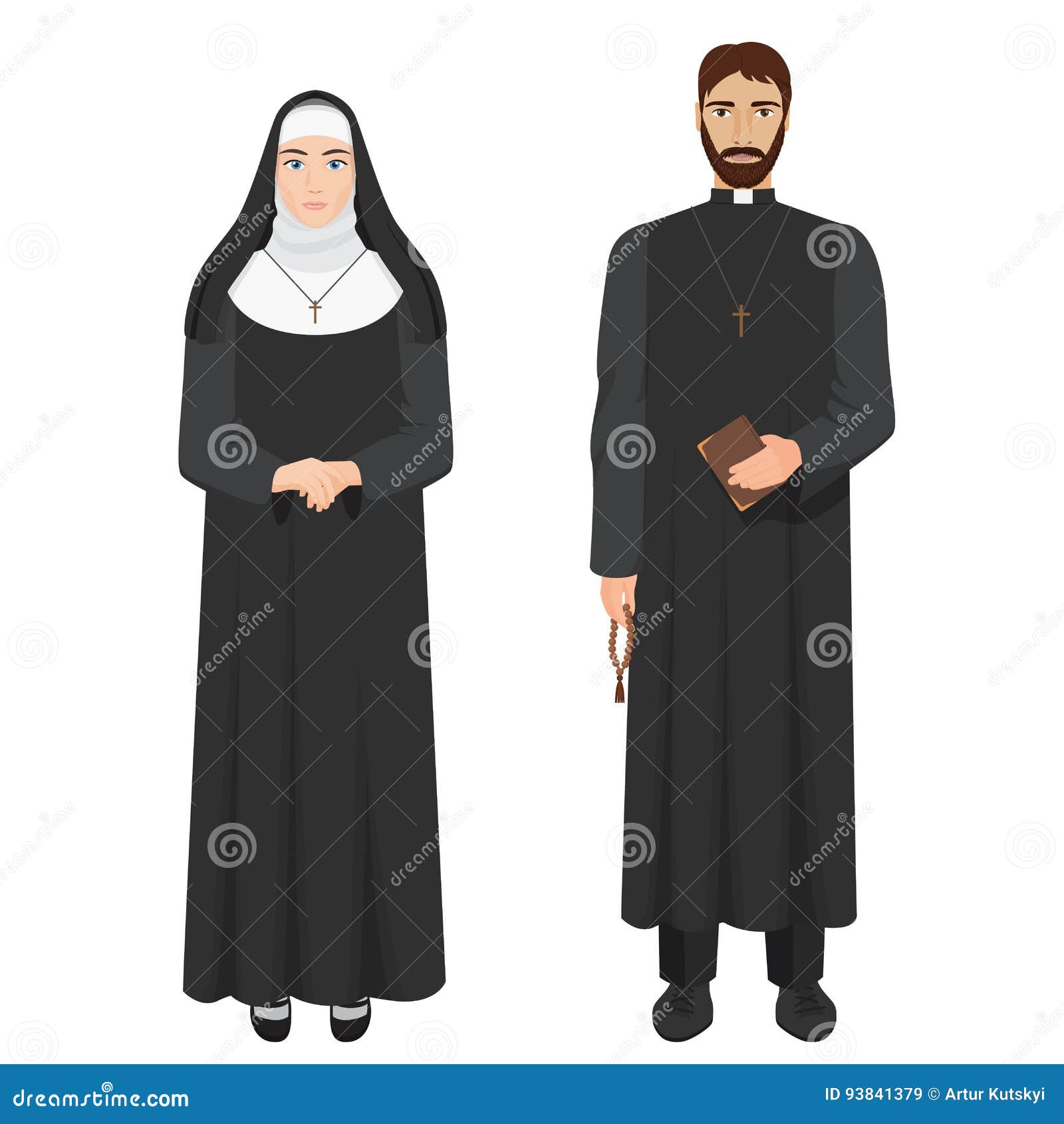 Catholic Priest and Nun. Realistic Vector Illustration. Stock Vector ...