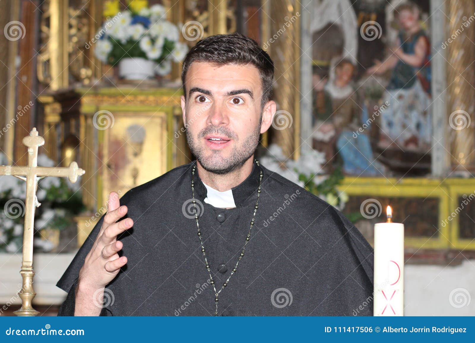 Catholic Priest Reading the Bible Stock Photo - Image of handsome ...