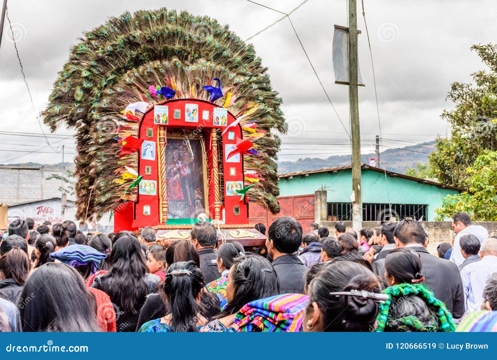 Catholic Procession with Float Decorated with Peacock Feathers ...