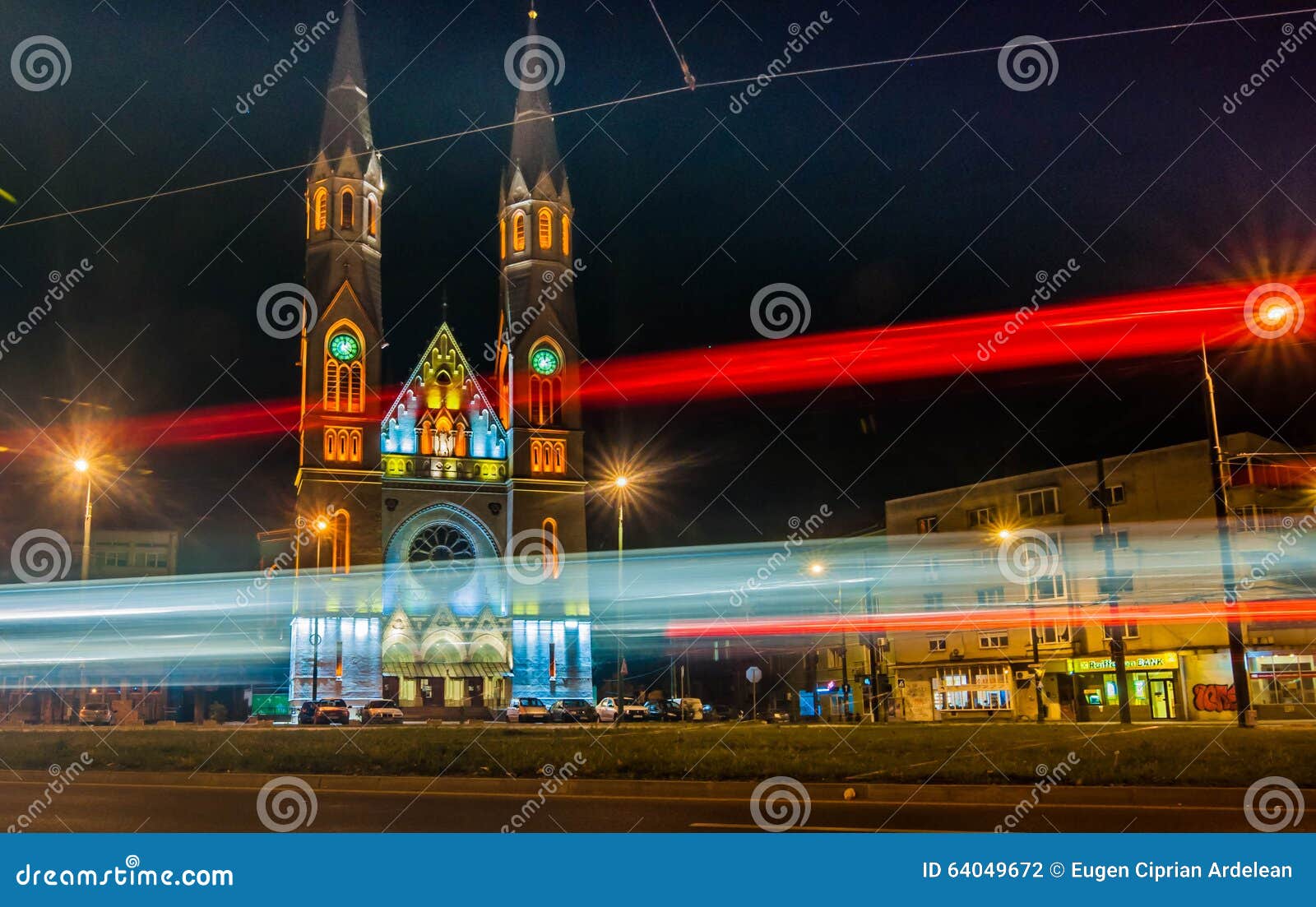 Catolic Church in Timisoara by Night Editorial Photography - Image of ...