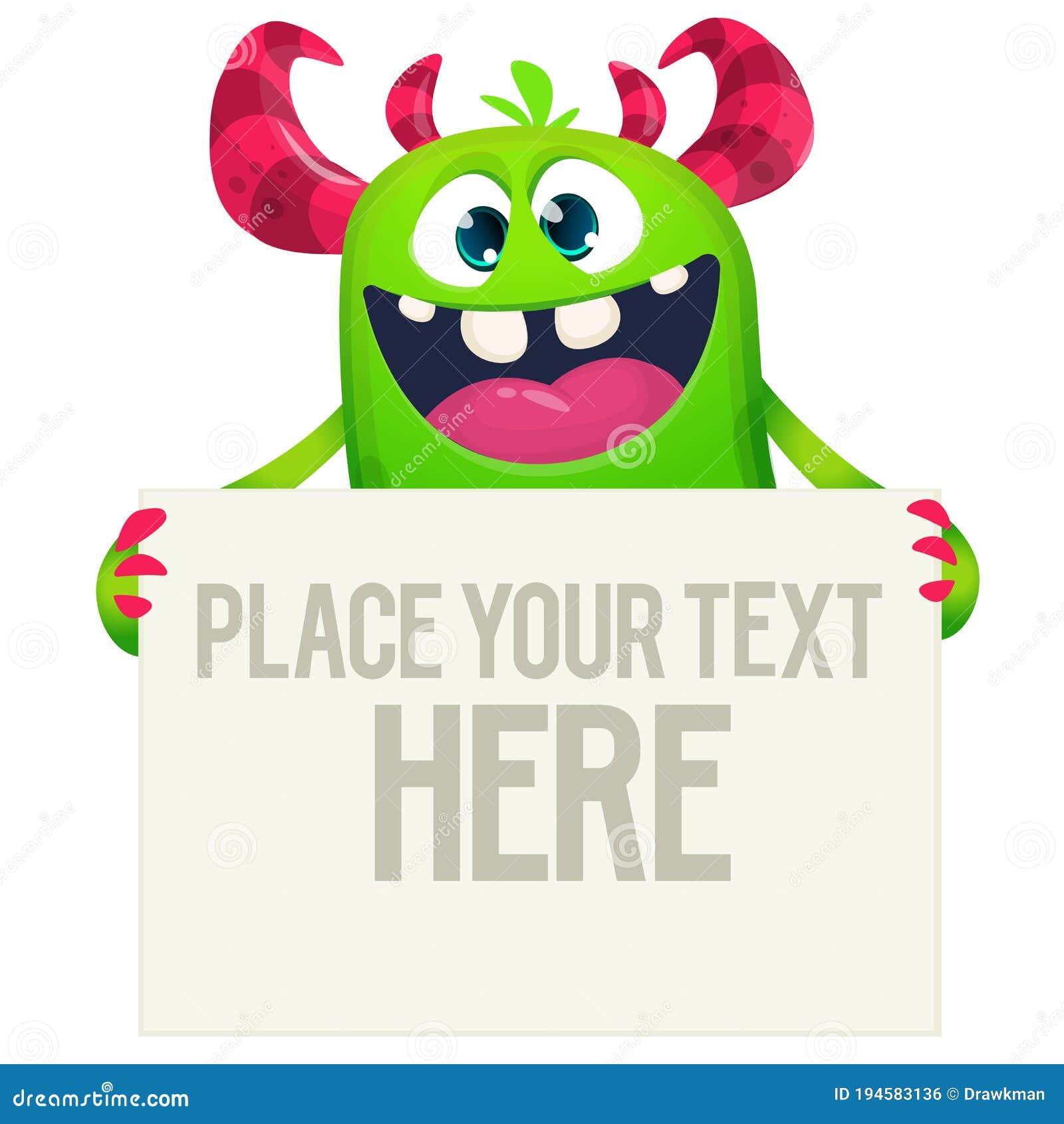 Catoon Monster Holding Blank Sign With Sample Message On It. Vector ...