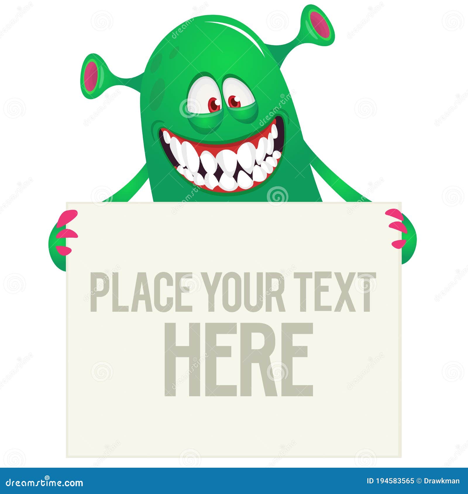 Catoon Monster Holding Blank Sign With Sample Message On It. Vector ...