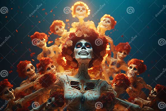 Catrina Figures Creating a Human Pyramid in Stock Illustration ...