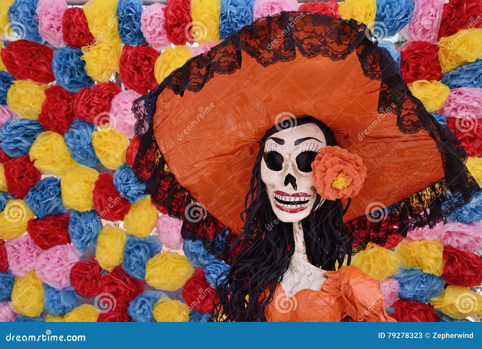 Catrina skeleton stock image. Image of wall, orange, culture - 79278323