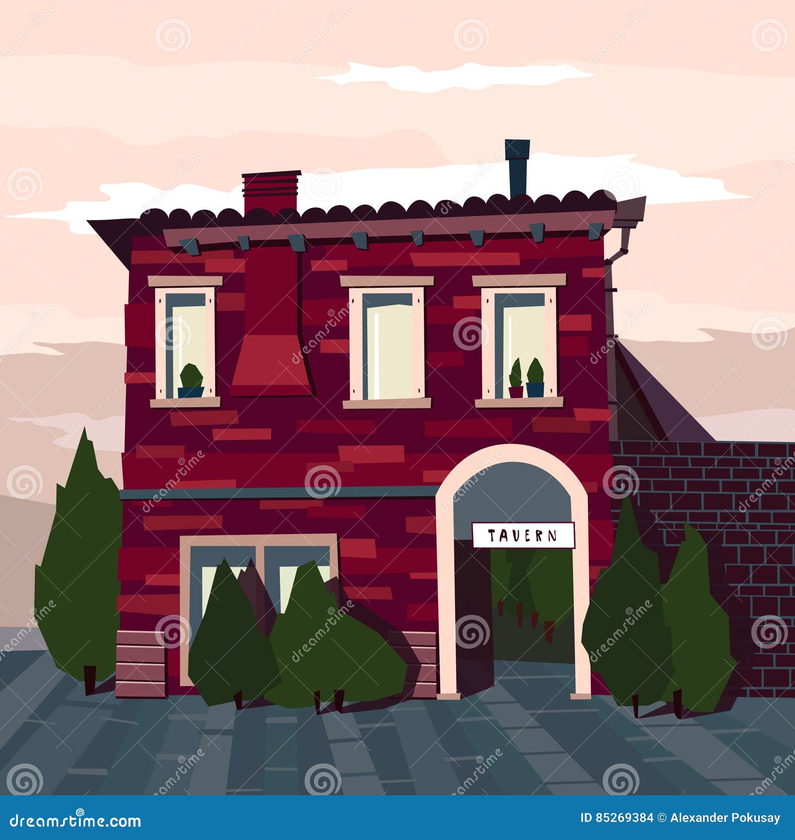 Catroon Tavern Building Vector Illustration Stock Vector - Illustration ...