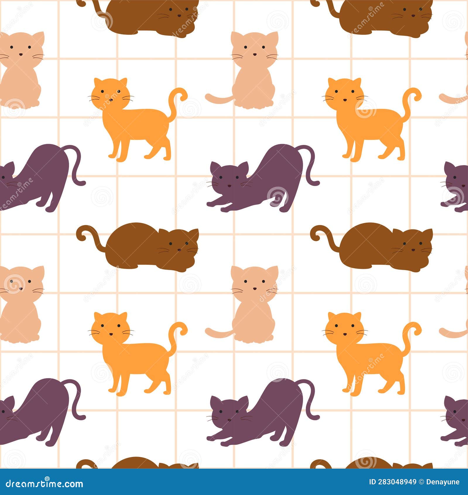 Cats Animals Seamless Pattern Design with Cat Element in Template Hand ...
