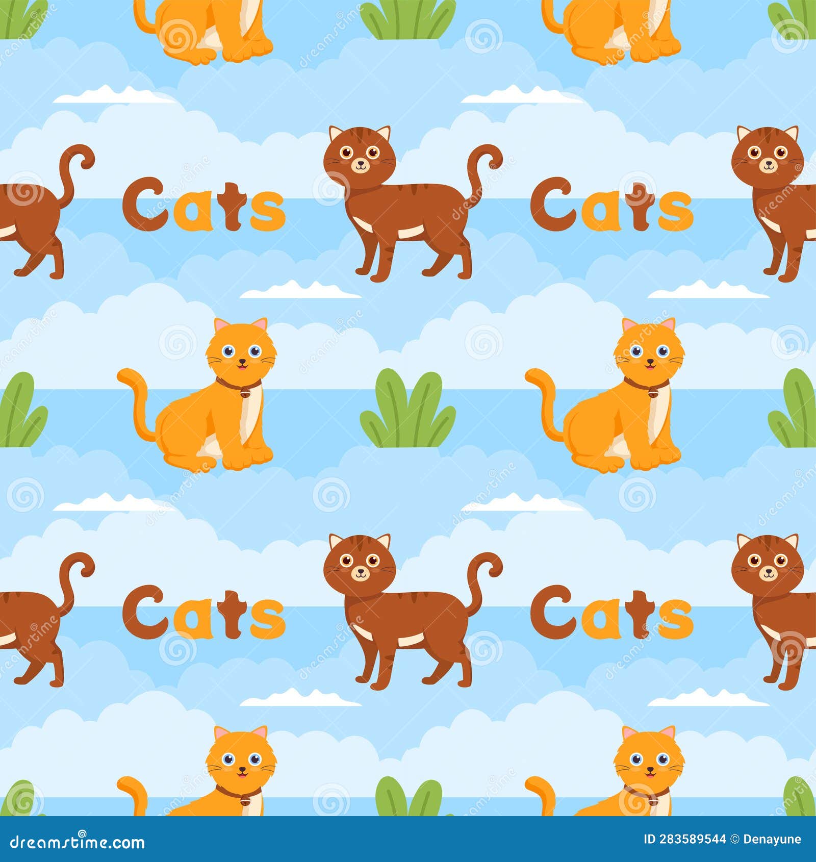 Cats Animals Seamless Pattern Design with Cat Element in Template Hand ...