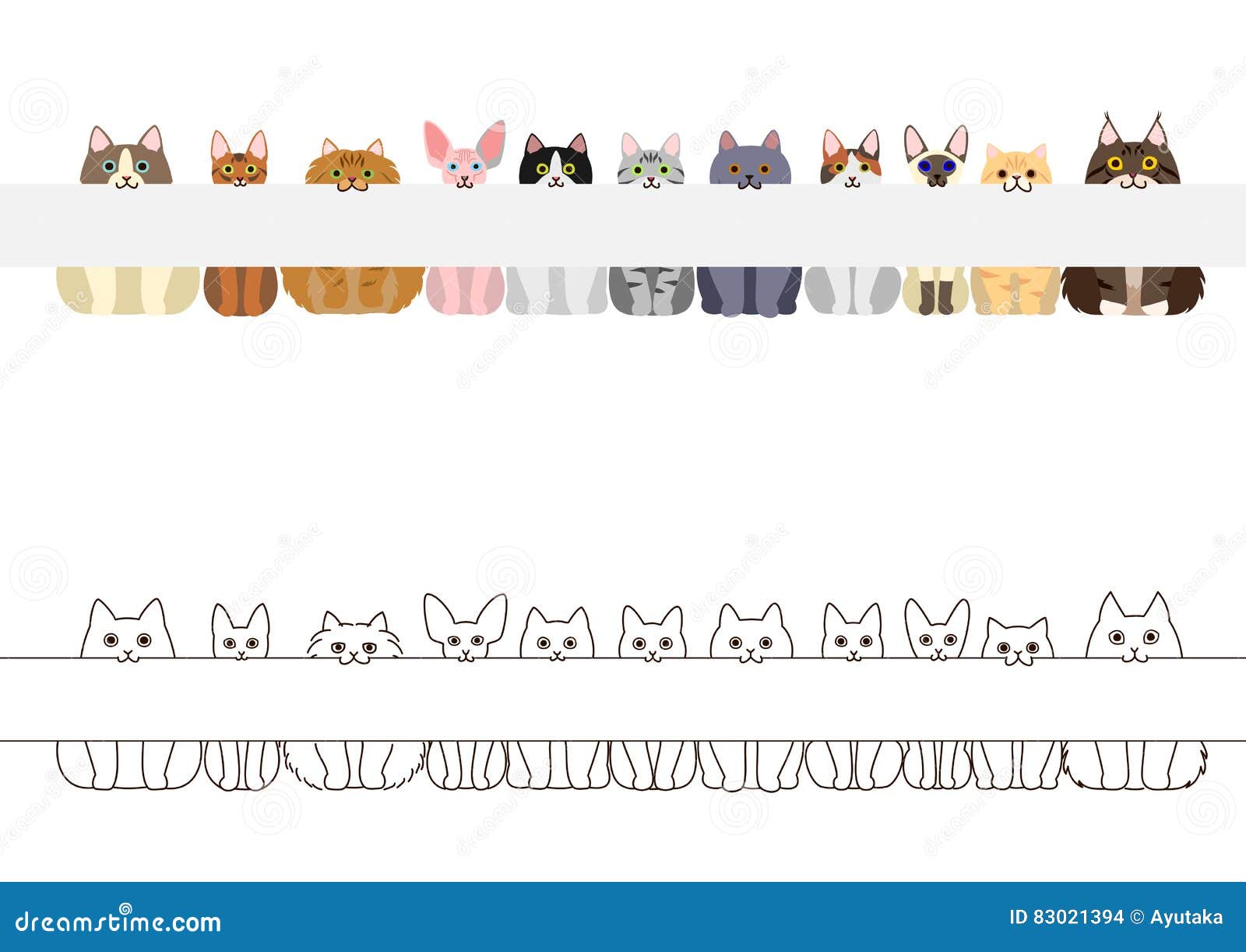 Cats Border Set, With Long Blank Board Vector Illustration ...