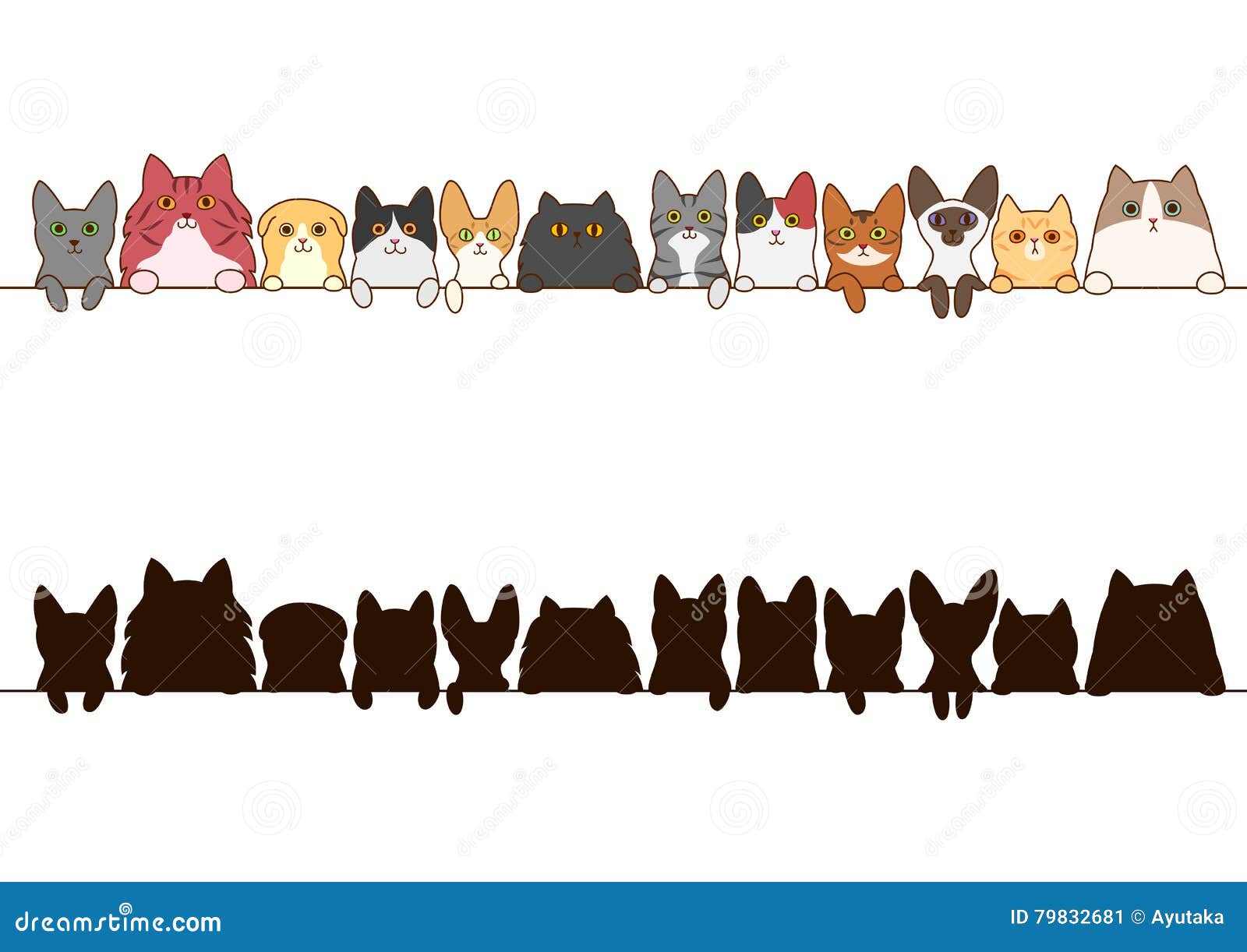 Cats Border Set with Silhouette Stock Vector - Illustration of calico ...